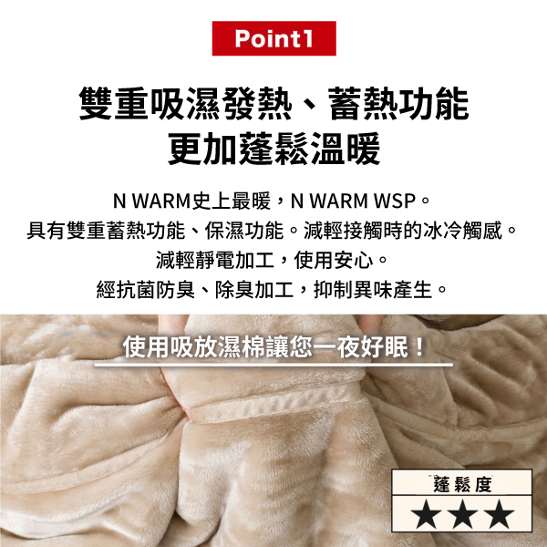【NITORI 宜得利家居】極致吸濕發熱 毛毯 N WARM WSP GY 雙人 A2312 - PChome 24h購物